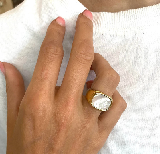 Modern Gold Ring White Stone – Mono and Co.